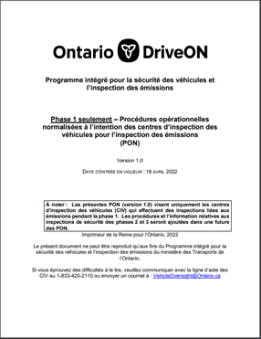 Standard Operating Procedures and Directives – Ontario VIC