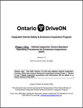 Standard Operating Procedures and Directives – Ontario VIC