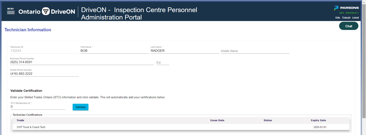 Technician Information – Ontario VIC